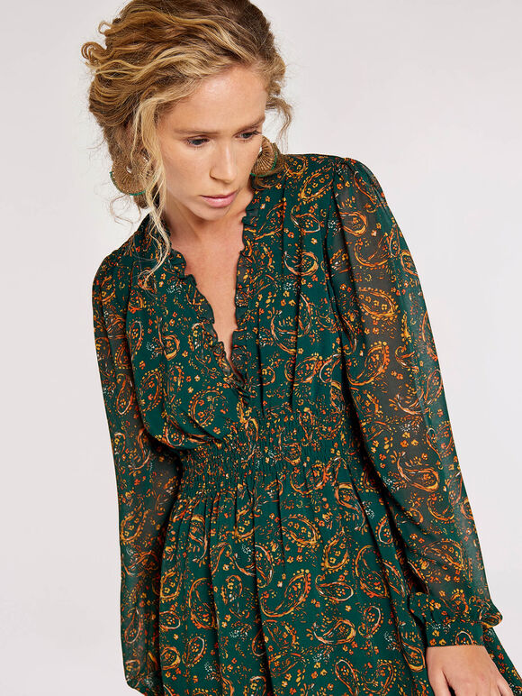 Paisley Ruffle Mini Dress