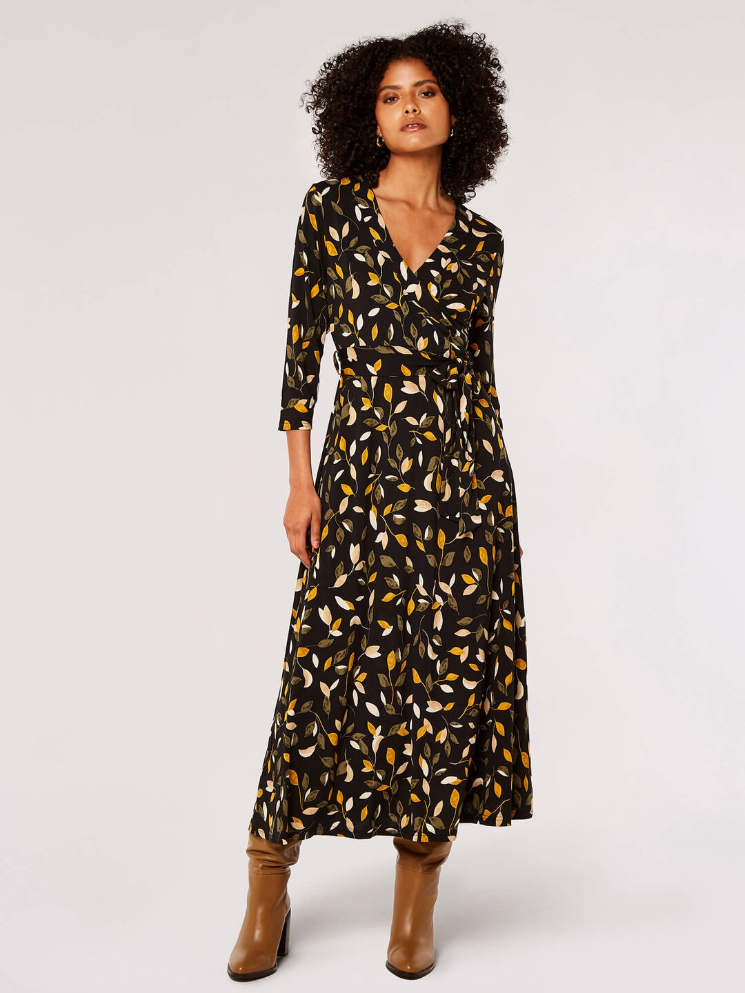 Leaf Print Wrap Maxi Dress | Apricot Clothing