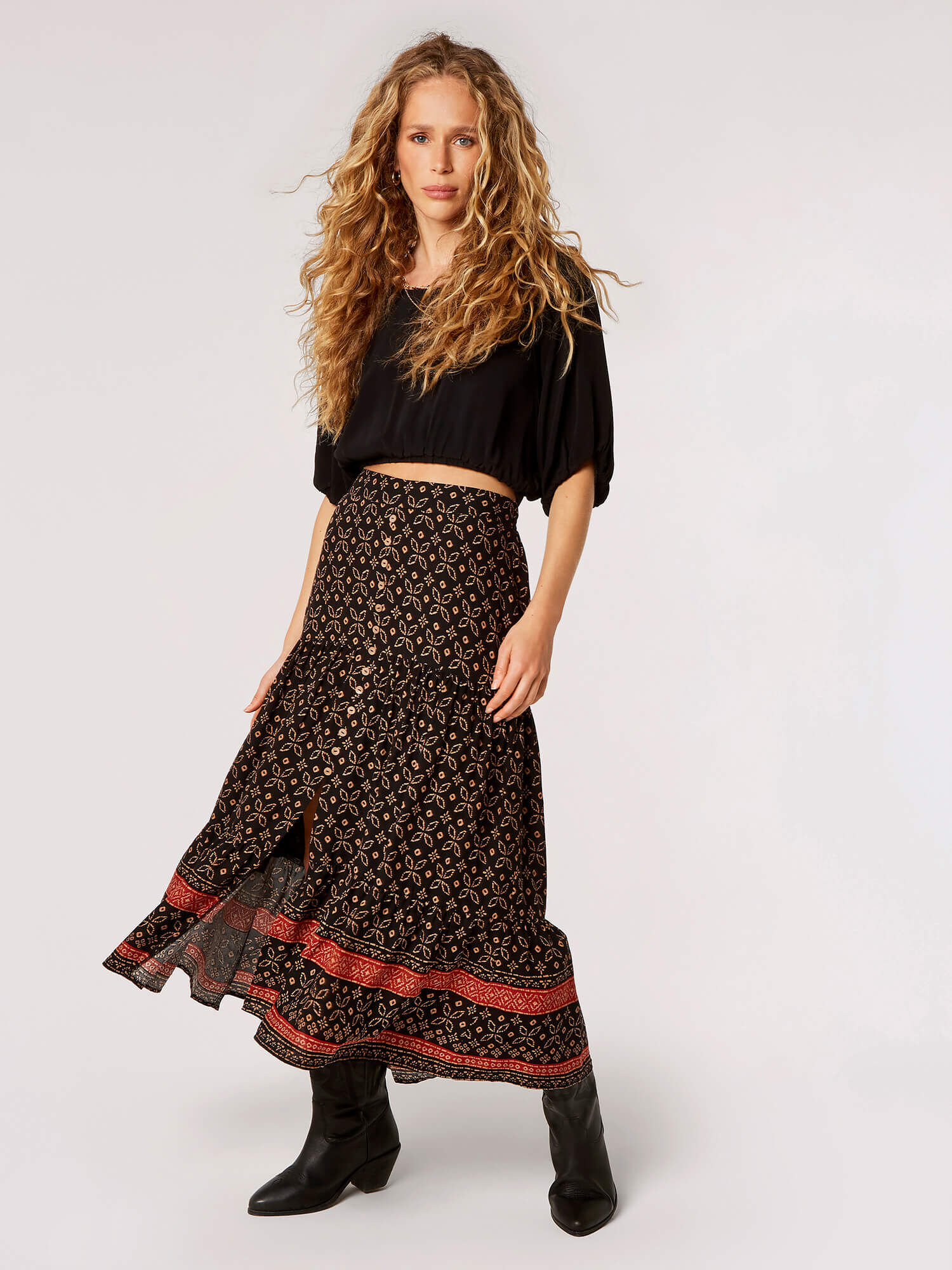 Batik Floral Border Midi Skirt