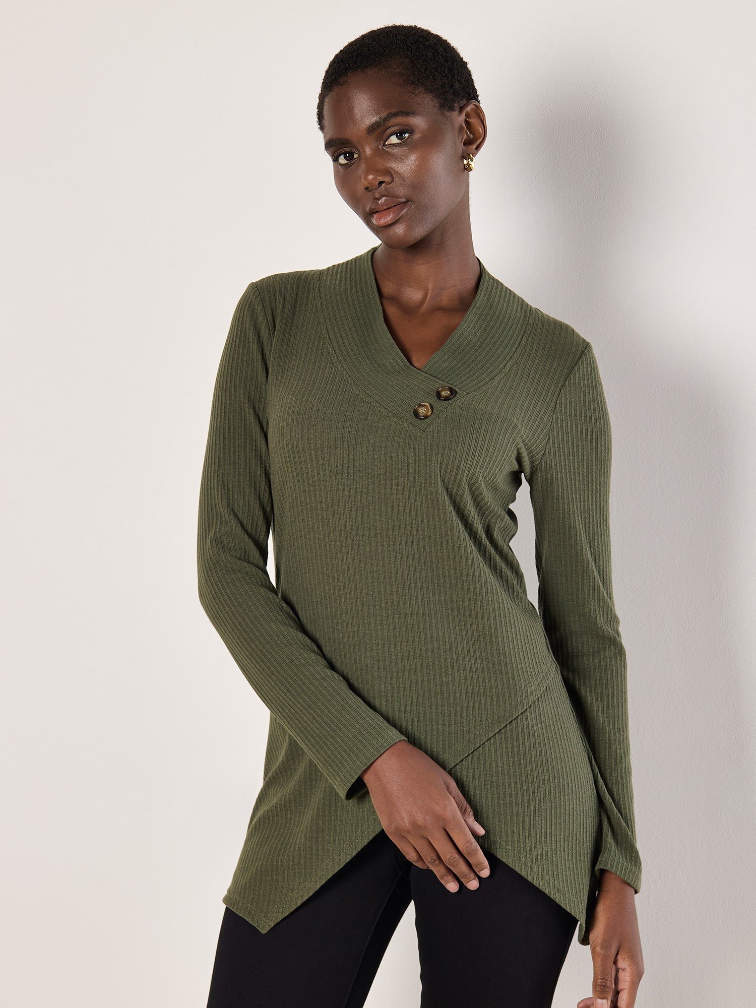 Wrap Hem Ribbed Tunic Top | Apricot Clothing