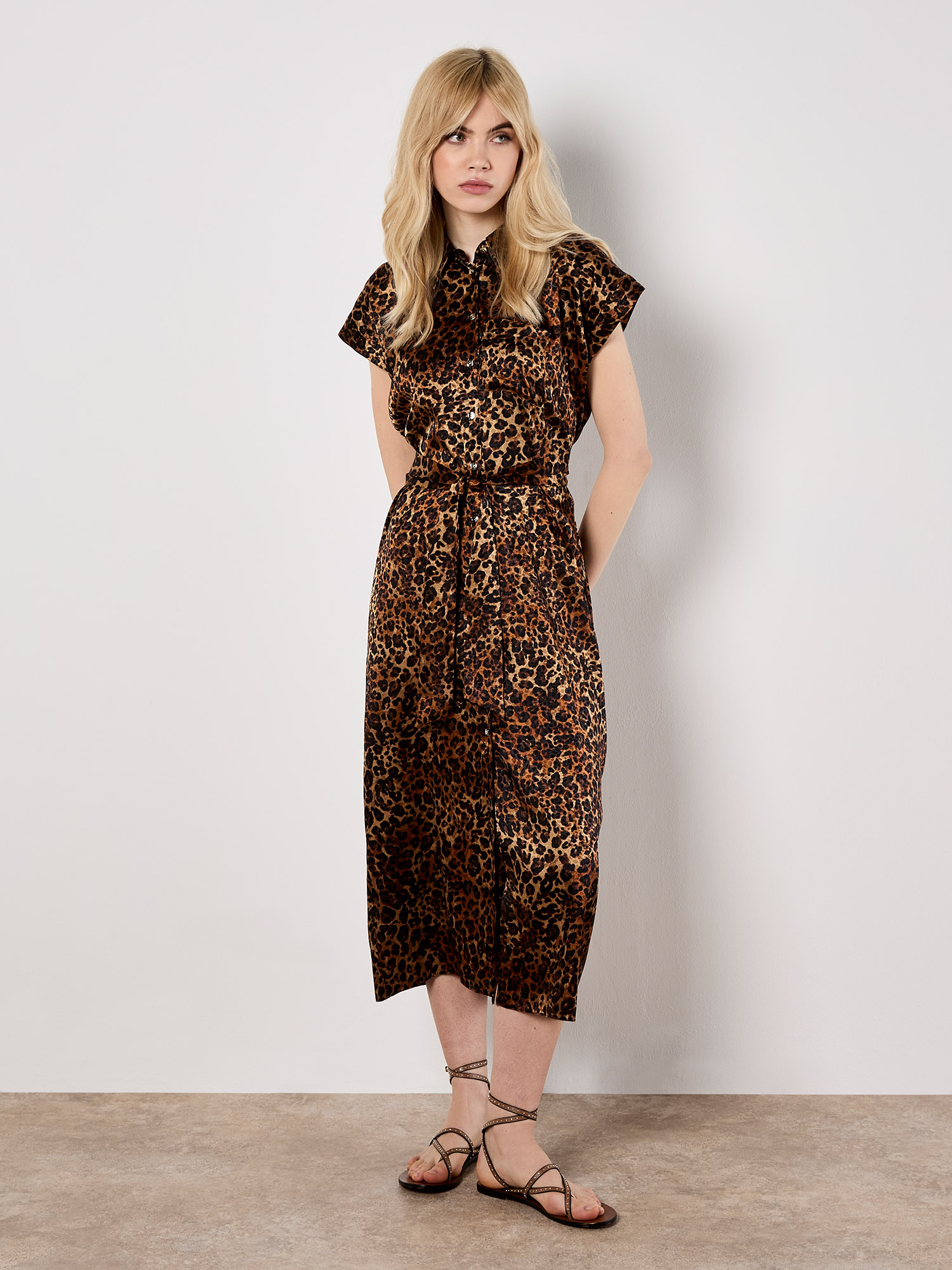 Leopard Print Satin Midi Dress | Apricot Clothing
