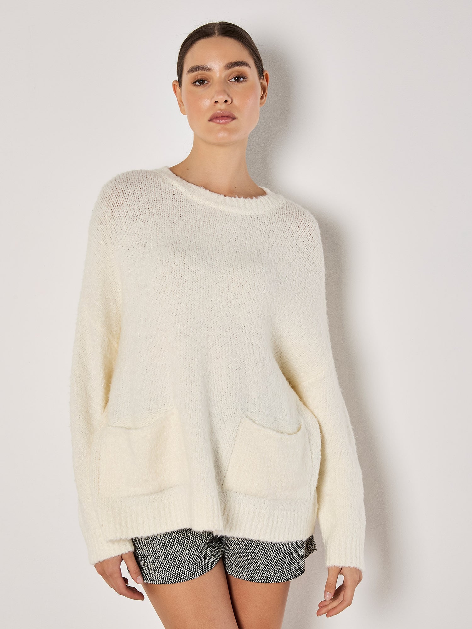 Oversized Boucle Patch Pocket Jumper | Apricot Clothing
