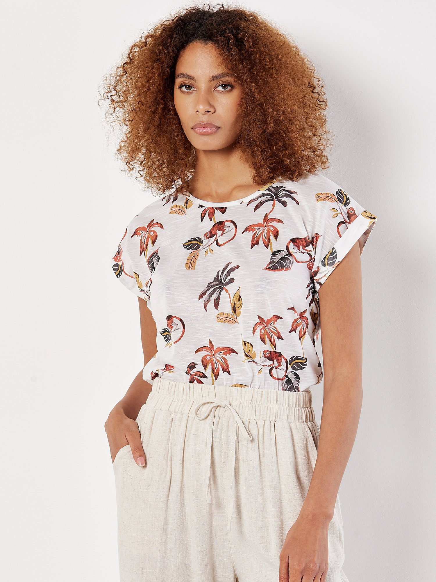Monkey Palm Print T-Shirt | Apricot Clothing