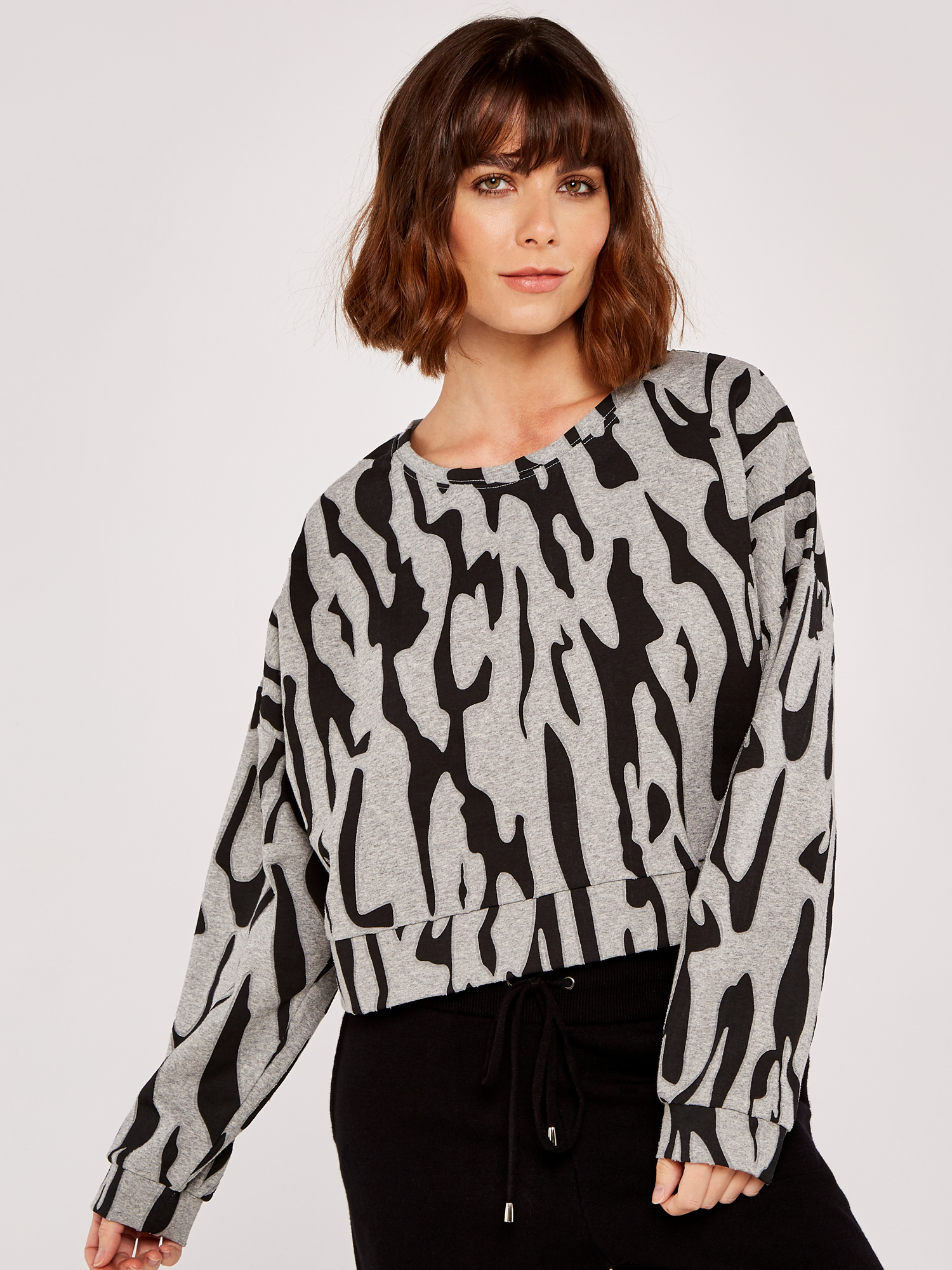 Abstract Print Cropped Jumper | Apricot Clothing
