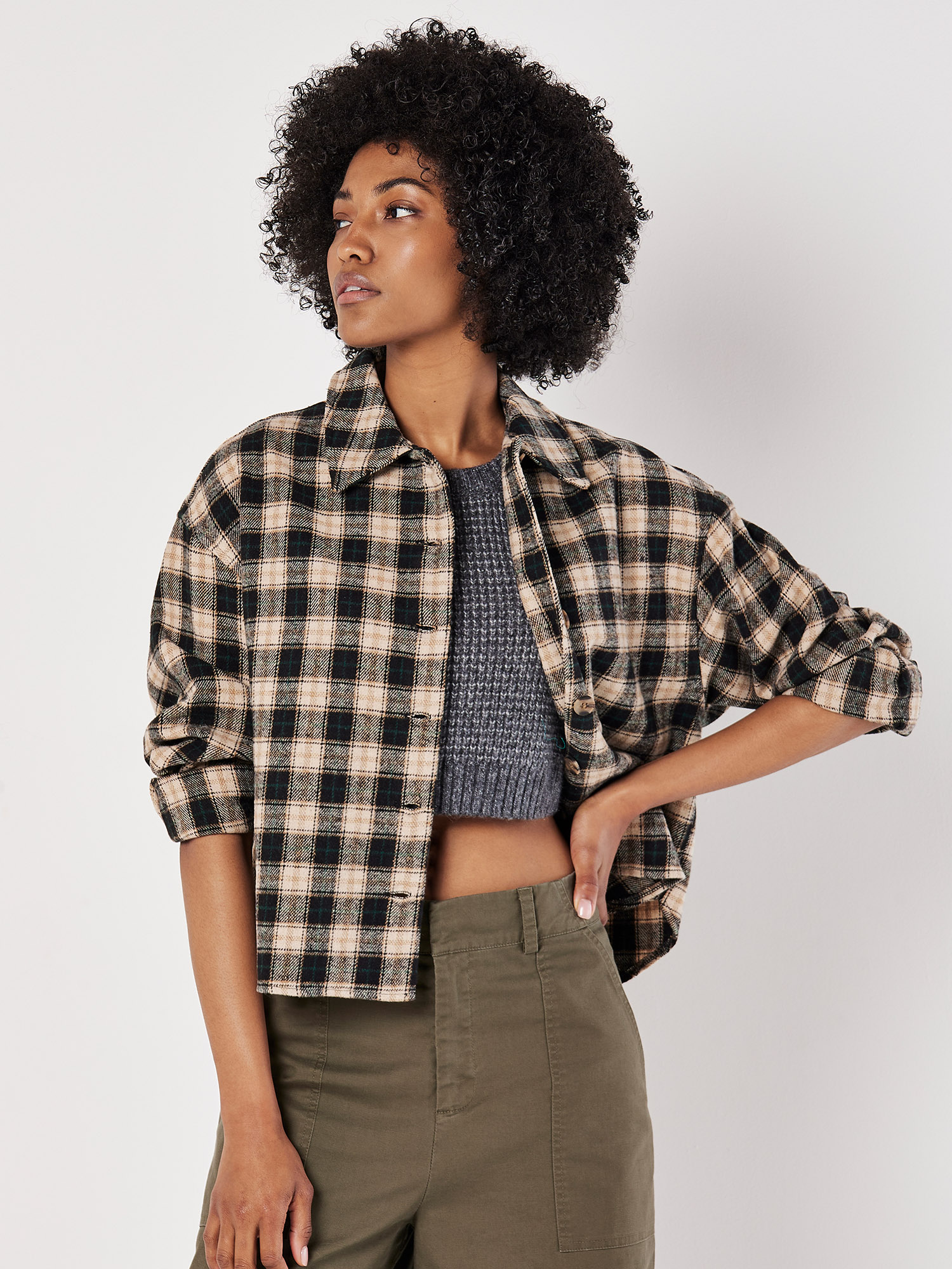 Cropped Check Shacket | Apricot Clothing