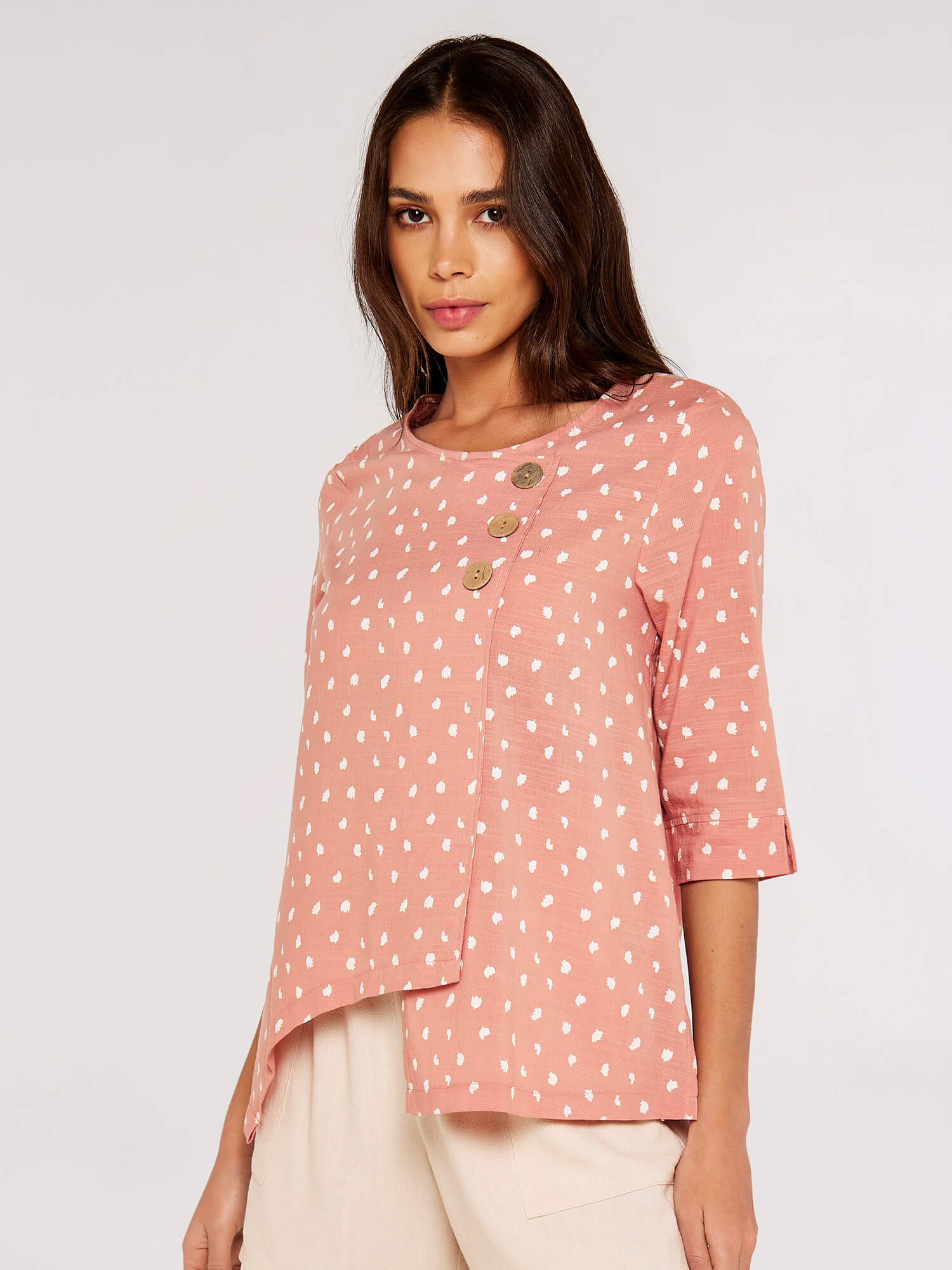 Irregular Spot Asymmetric Wrap Top | Apricot Clothing