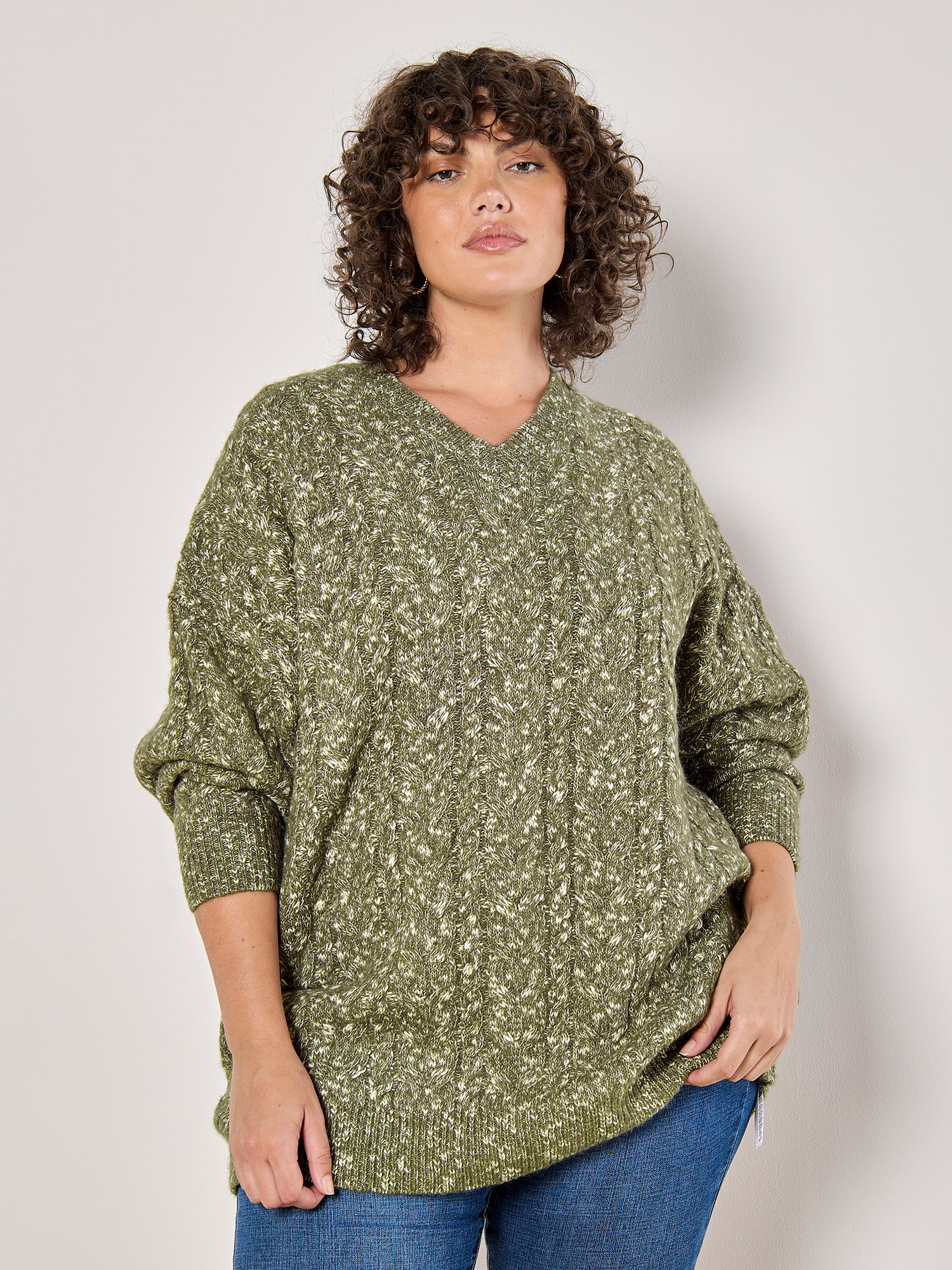 Curve Cable Knit Flecked Jumper | Apricot Clothing