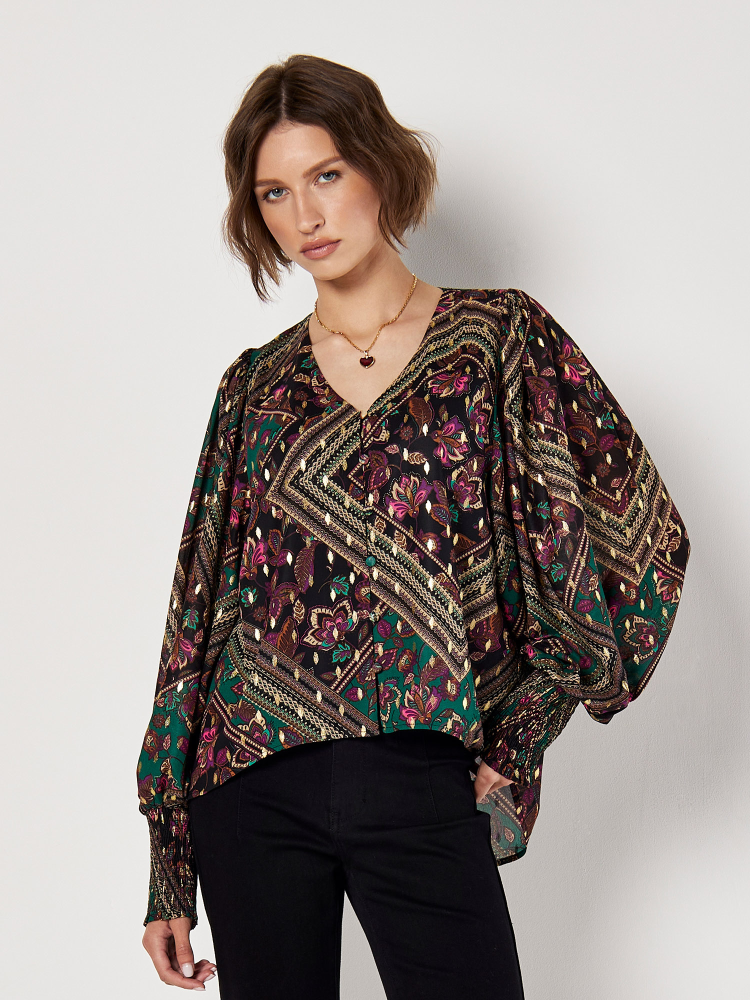 Gold Foil Floral Blouse | Apricot Clothing