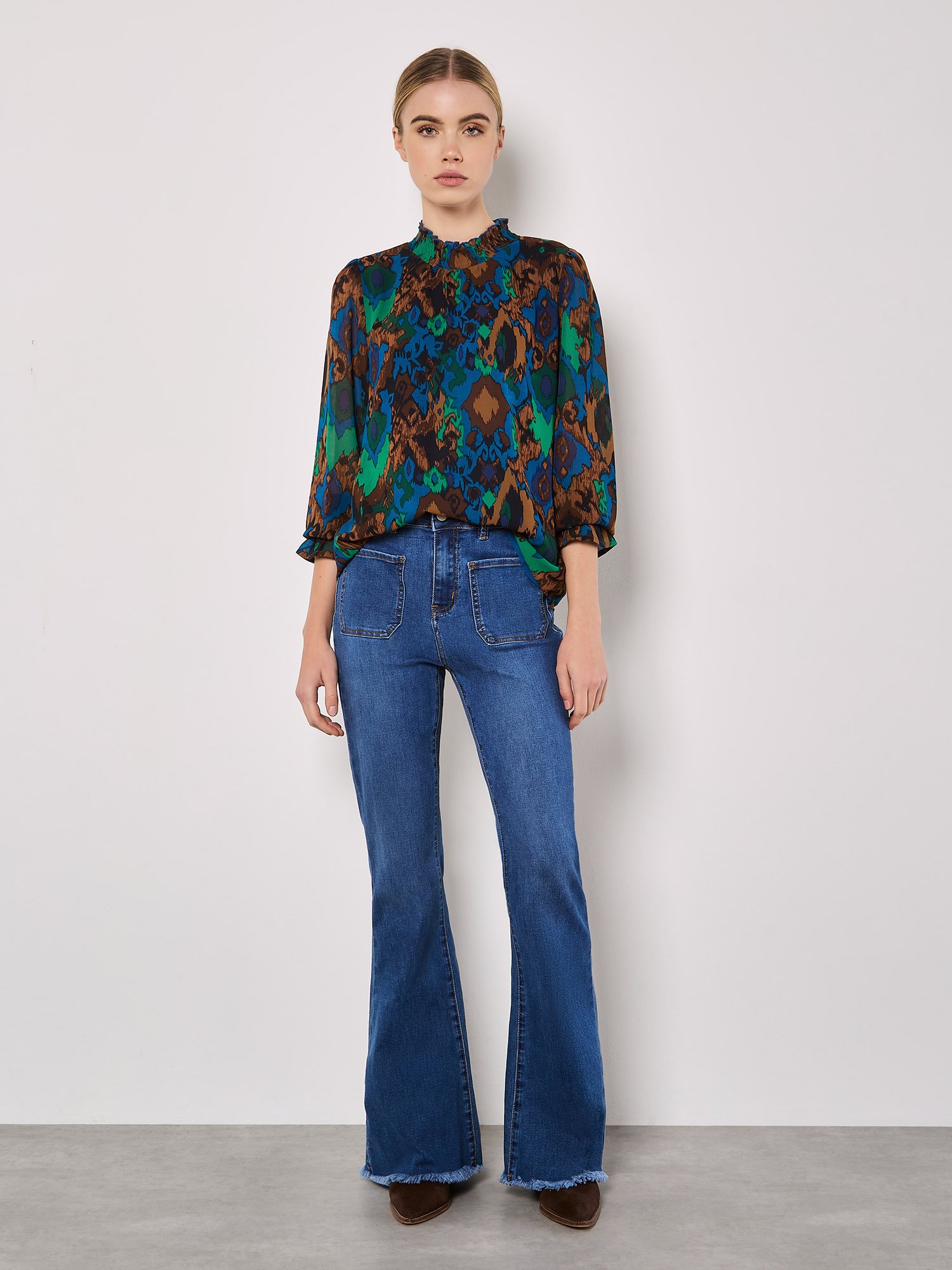 Ikat Print Chiffon Blouse | Apricot Clothing