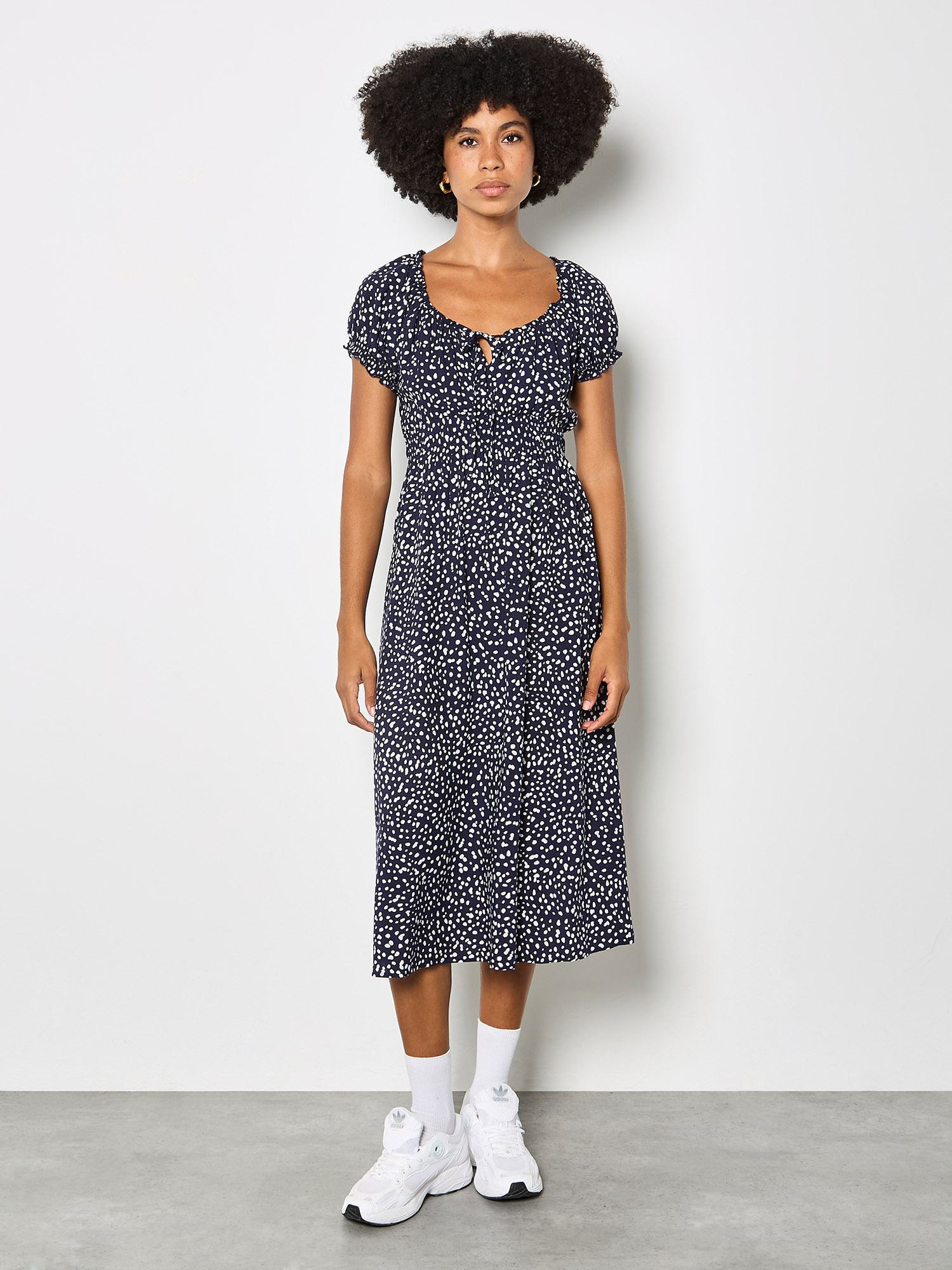 Spot Print Milkmaid Midi Dress | Apricot Clothing