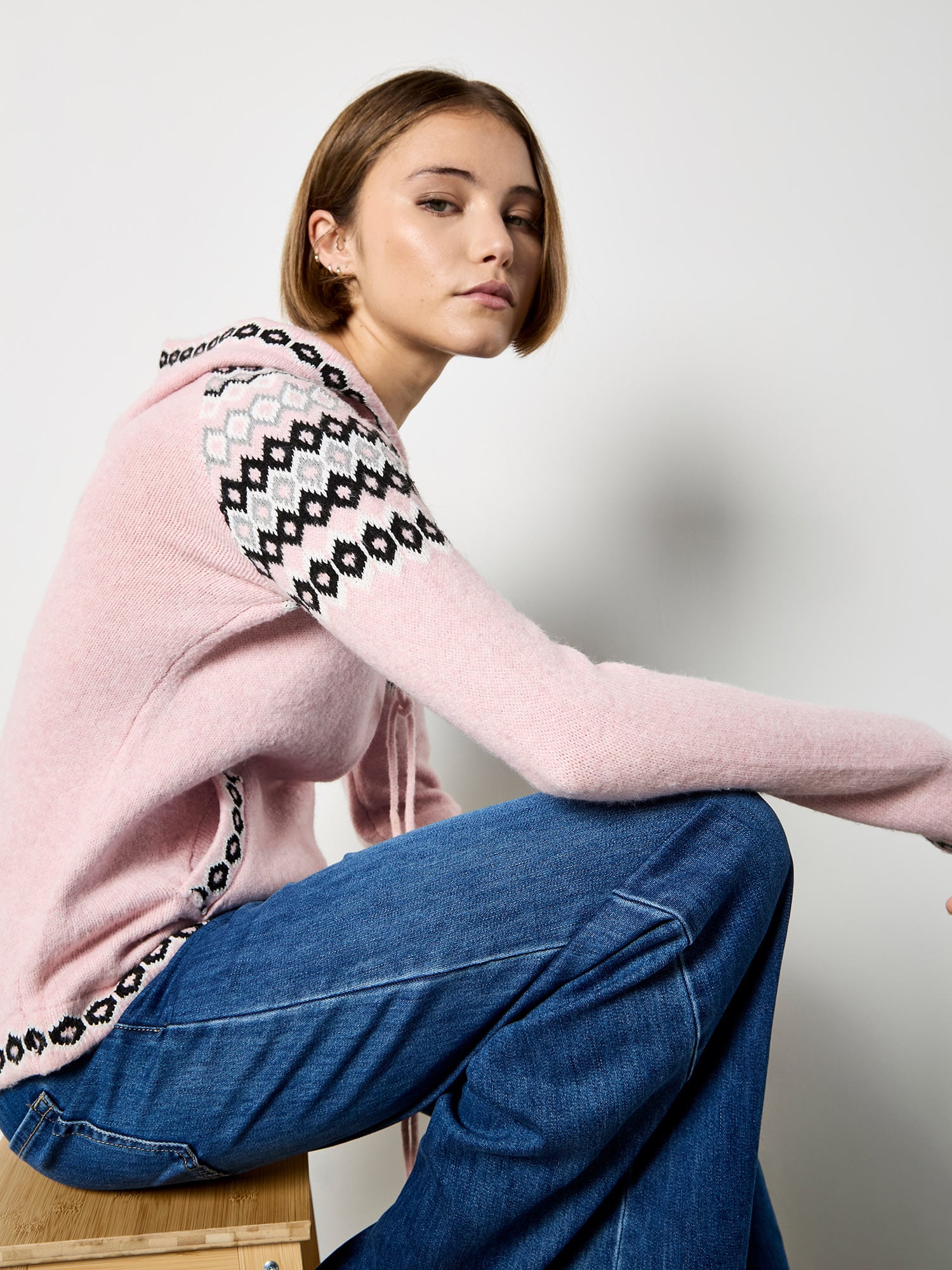 Diamond Pattern Hooded Jumper | Apricot Clothing