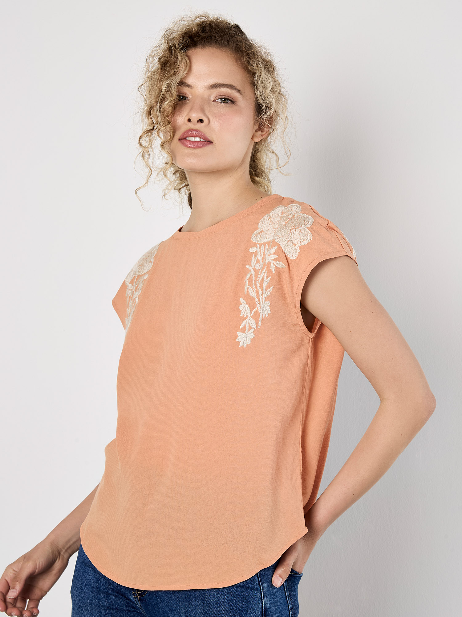 Floral Embroidered Crepe Top | Apricot Clothing