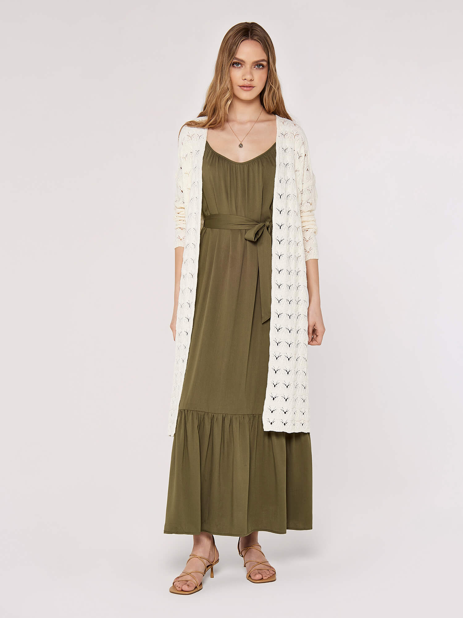 Pointelle Longline Cardigan | Apricot Clothing