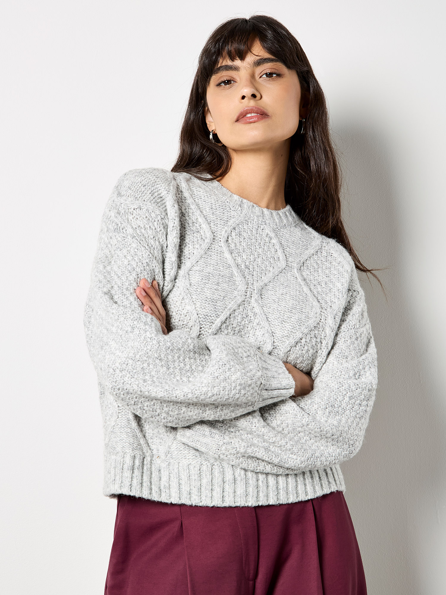 Chunky Cable Knit Crop Jumper | Apricot Clothing