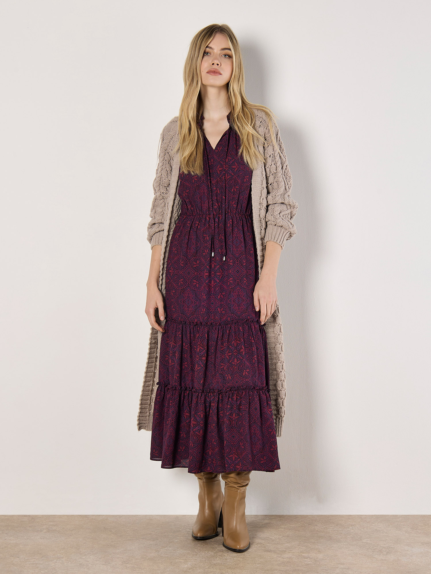 Mosaic Print Chiffon Maxi Dress | Apricot Clothing