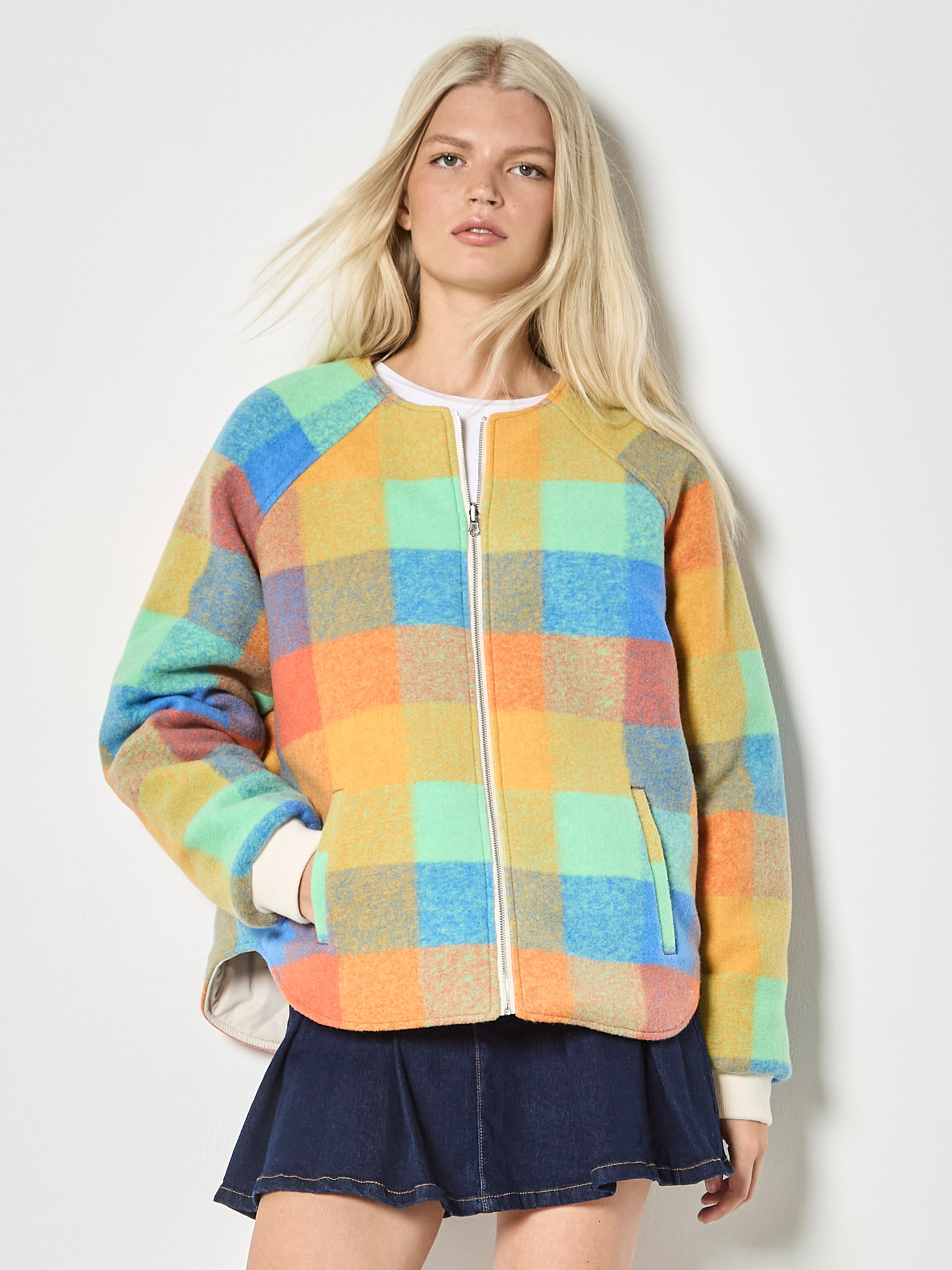 Reversible Check Fleece Quilted Jacket | Apricot Clothing