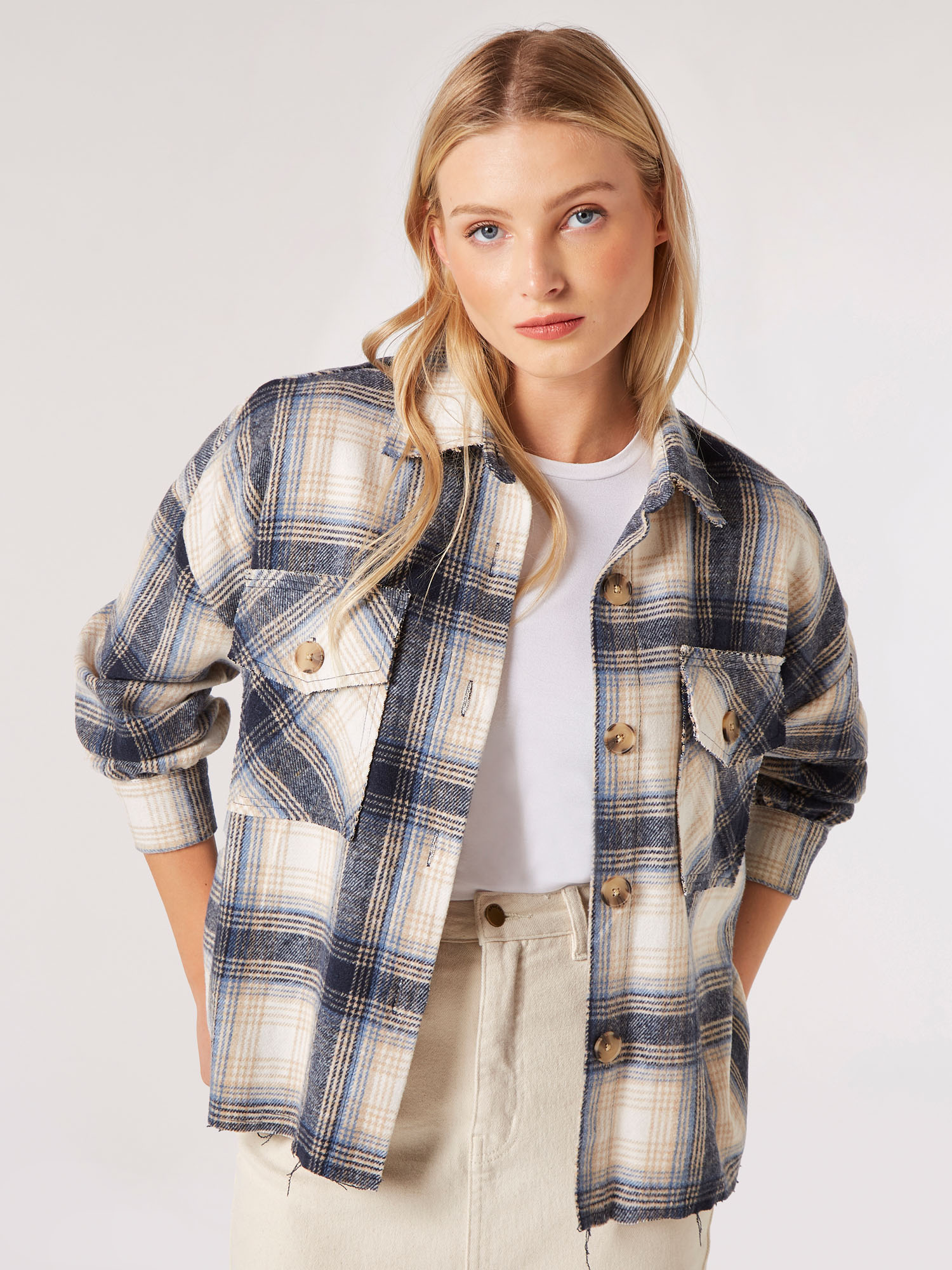 Raw Edge Check Shacket | Apricot Clothing