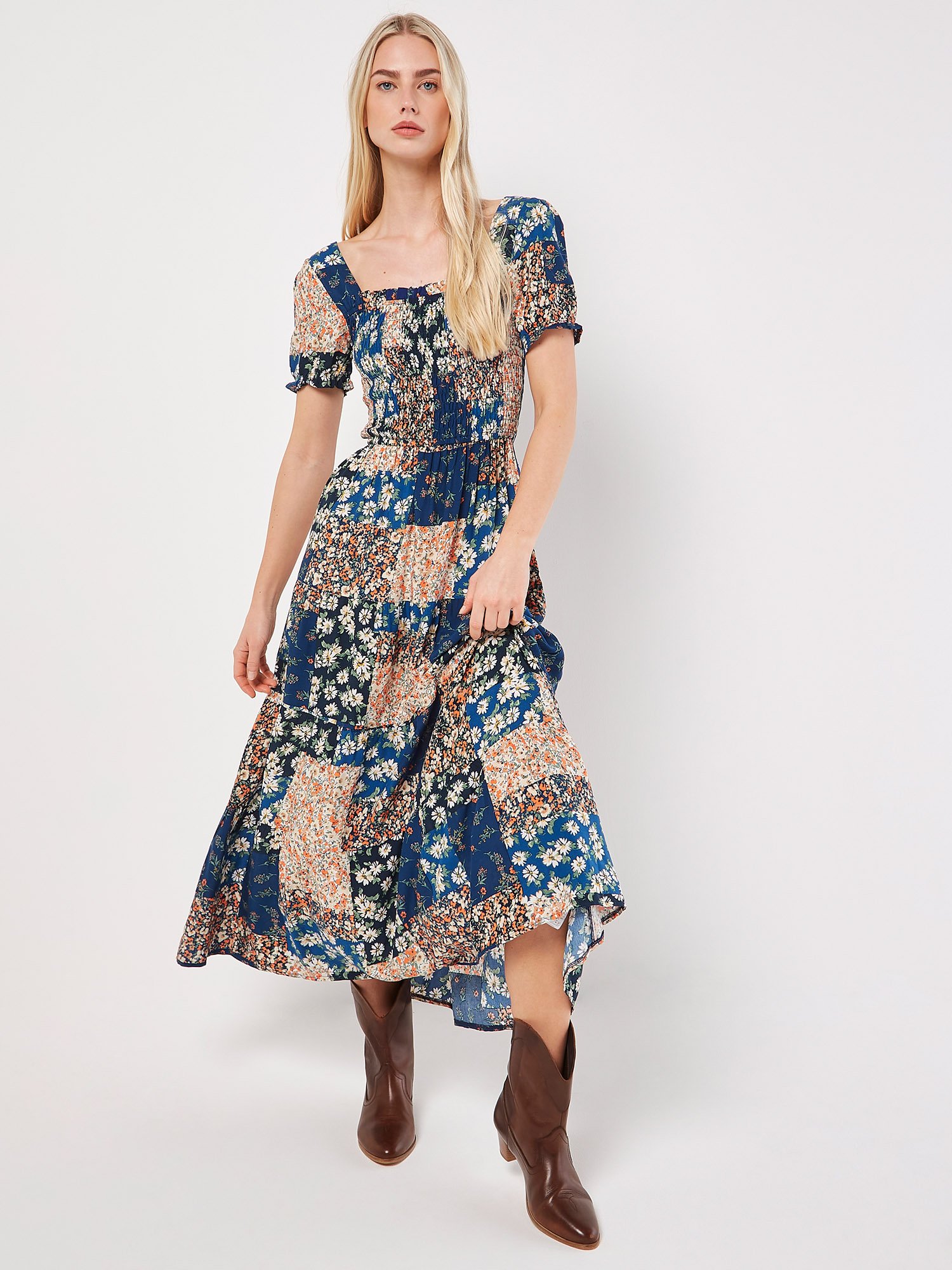 Daisy Patchwork Smocked Maxi Dress | Apricot Clothing