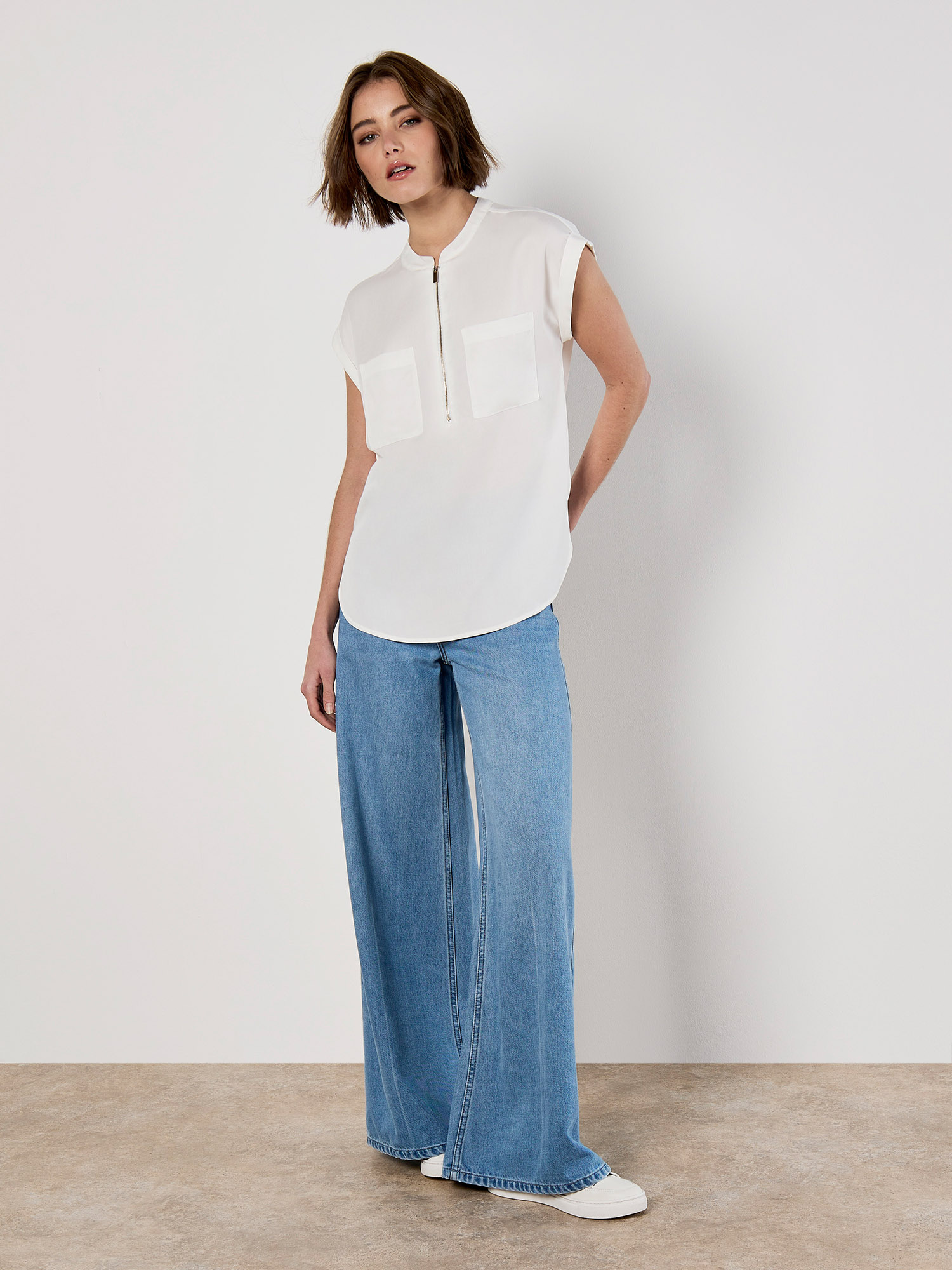 Zip Front Patch Pocket Top | Apricot Clothing