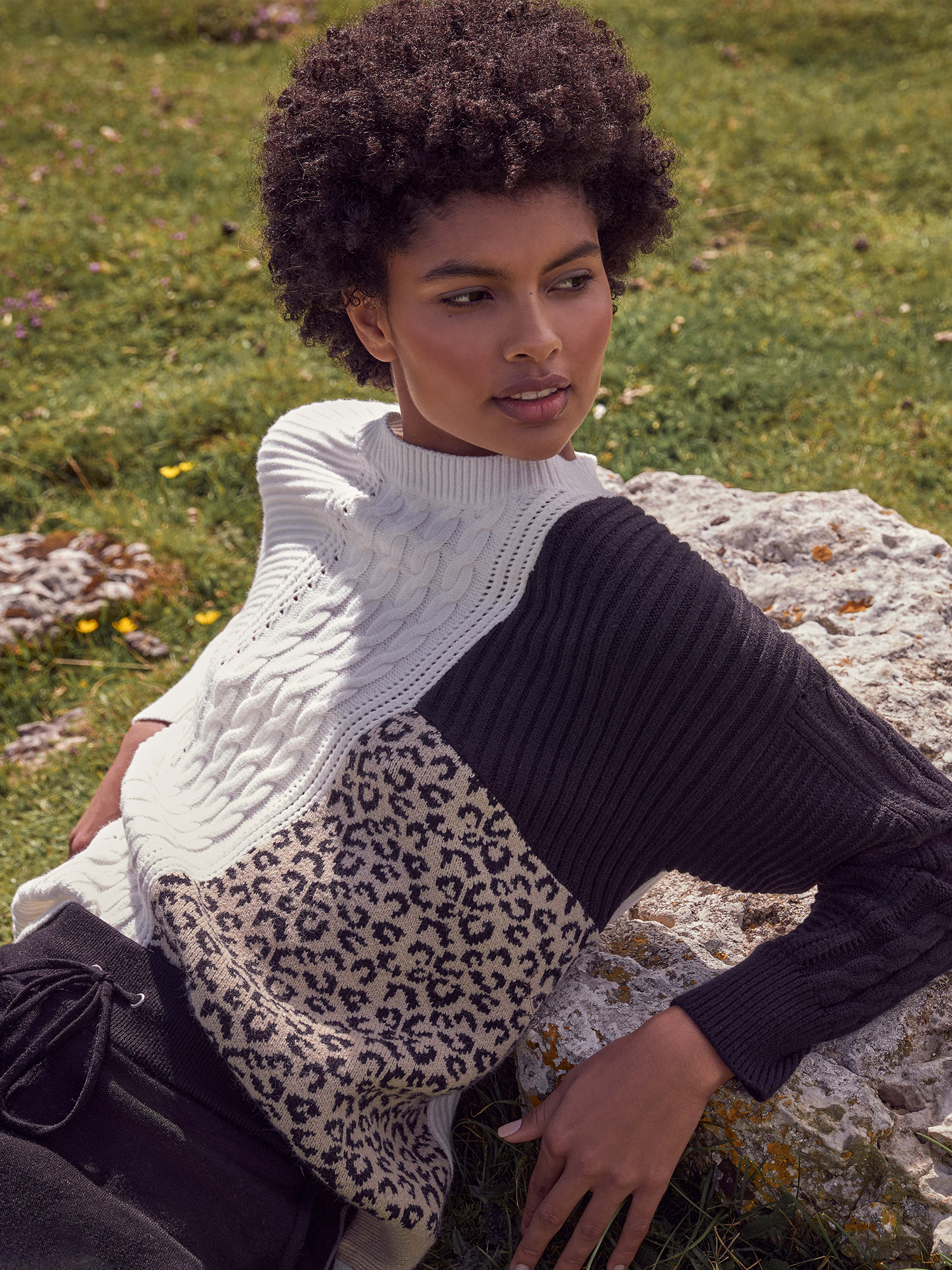 Colour Block Animal Print Jumper | Apricot Clothing
