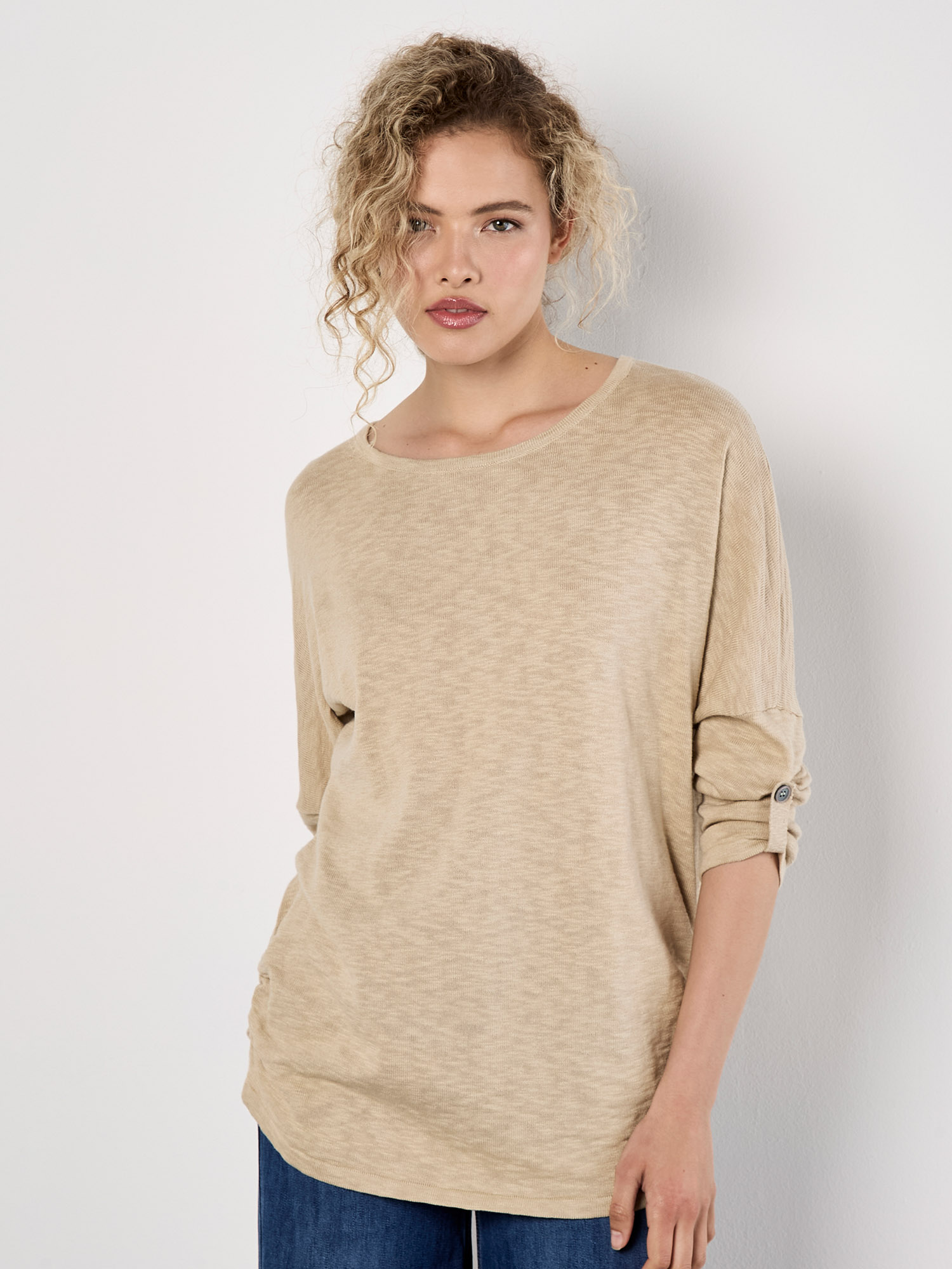 Cotton Blend Ruched Side Jumper | Apricot Clothing