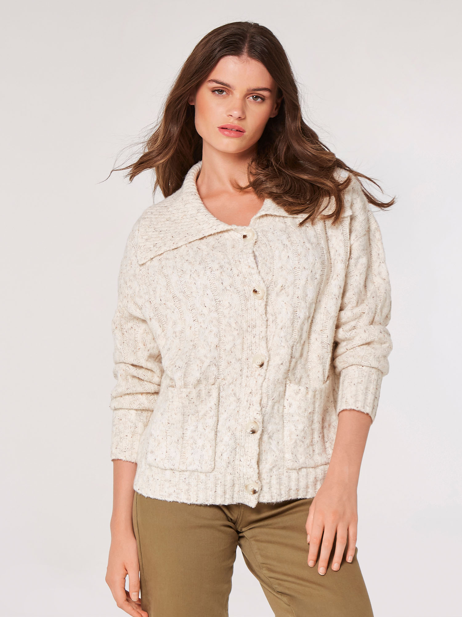 Chunky Knit Aran Cardigan | Apricot Clothing