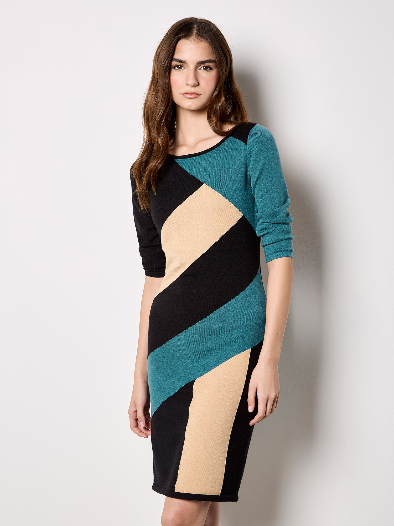 Colour Block Panel Knitted Mini Dress | Apricot Clothing